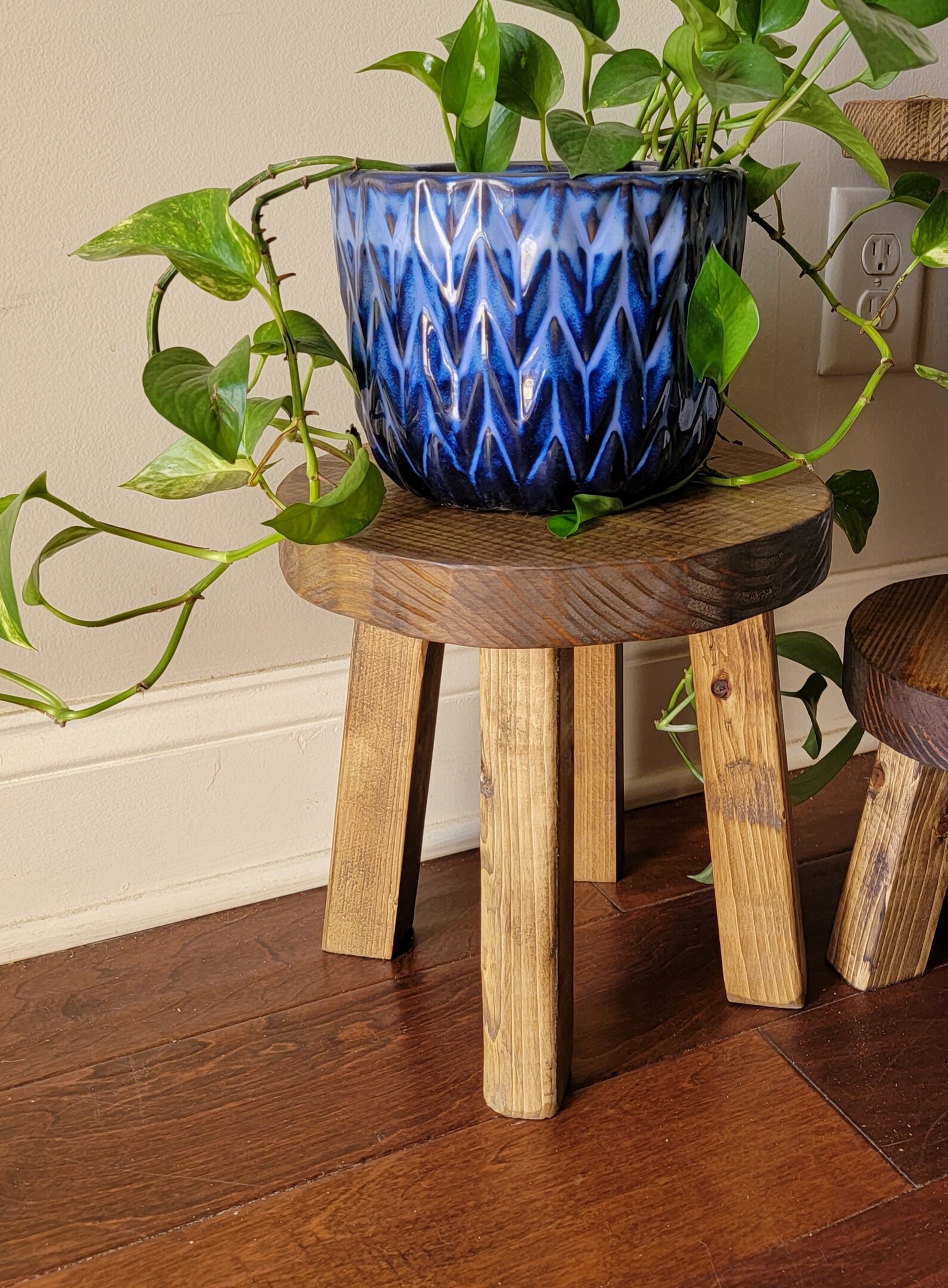 Set of 3 Solid Wood Plant Stools - Etsy