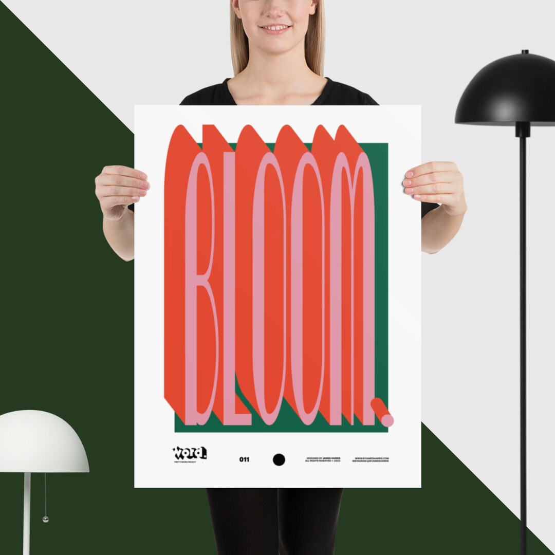 BLOOM WORD. Byjamesharris Type Font Design Print Pink and Green Poster ...
