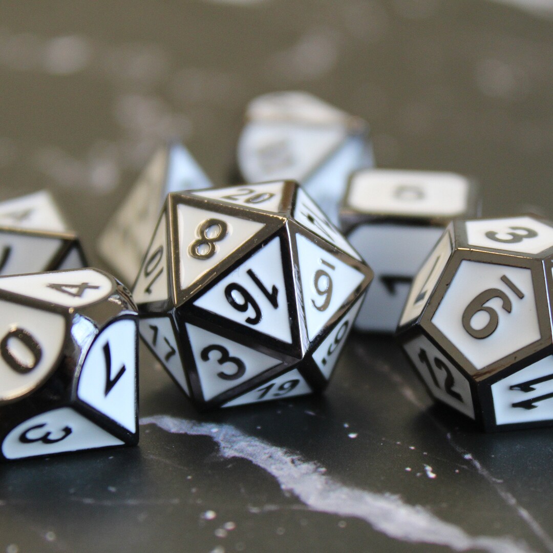 Metal White Dice Set With Display Box: Dnd RPG Tabletop - Etsy