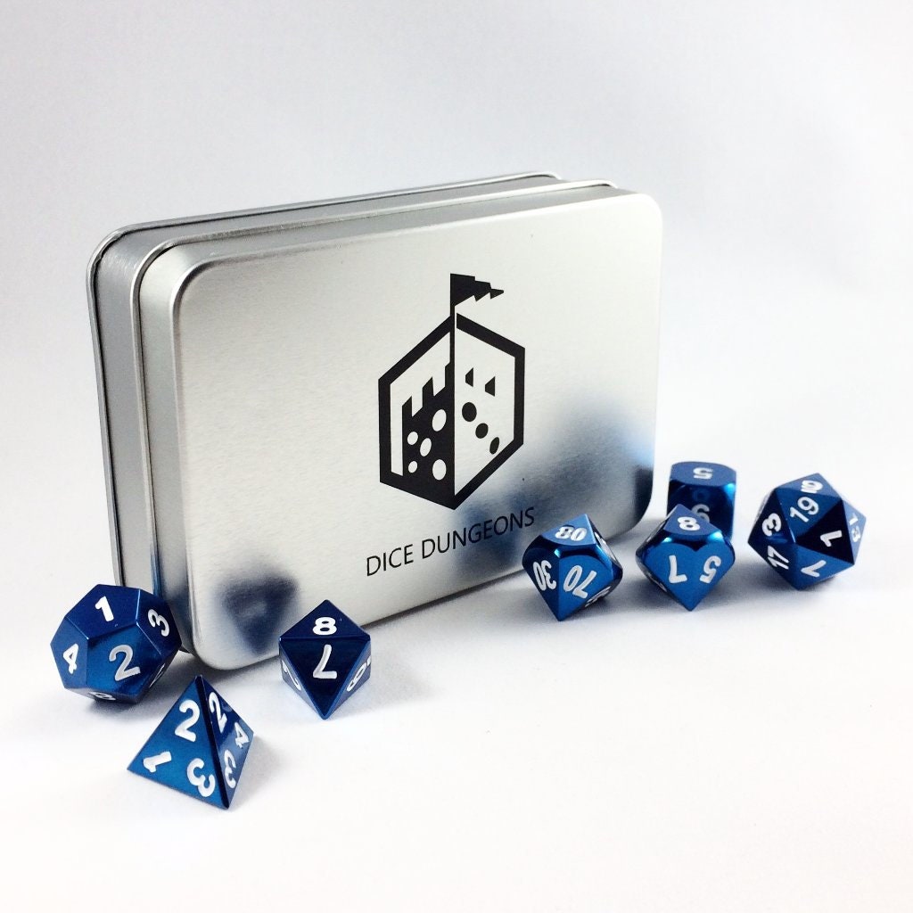 Metal Bright Blue Dice Set With Display Box Solid Metal Dice | Etsy