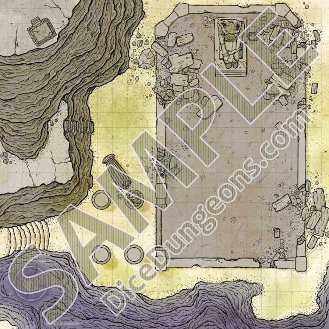 Ruined Temple RPG Battle Map: 28mm Scale, 1" Grid Cloth Terrain - Etsy