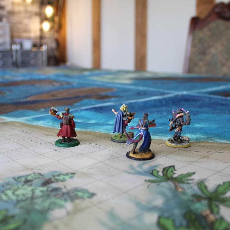 Sandy Beach Cloth Battle Map - 21.5″ × 21.5″ With 1″ Grid - Coastal RPG ...