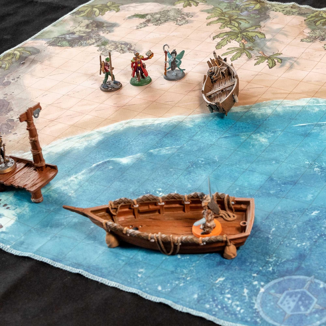 Sandy Beach Cloth Battle Map - 21.5″ × 21.5″ With 1″ Grid - Coastal RPG ...