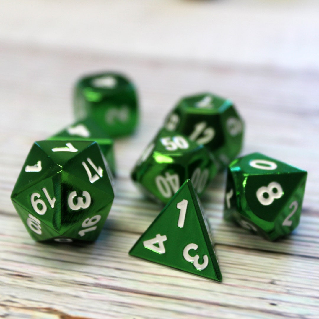 Metal Bright Green Dice Set With Display Box - Solid Metal Dice Set for ...