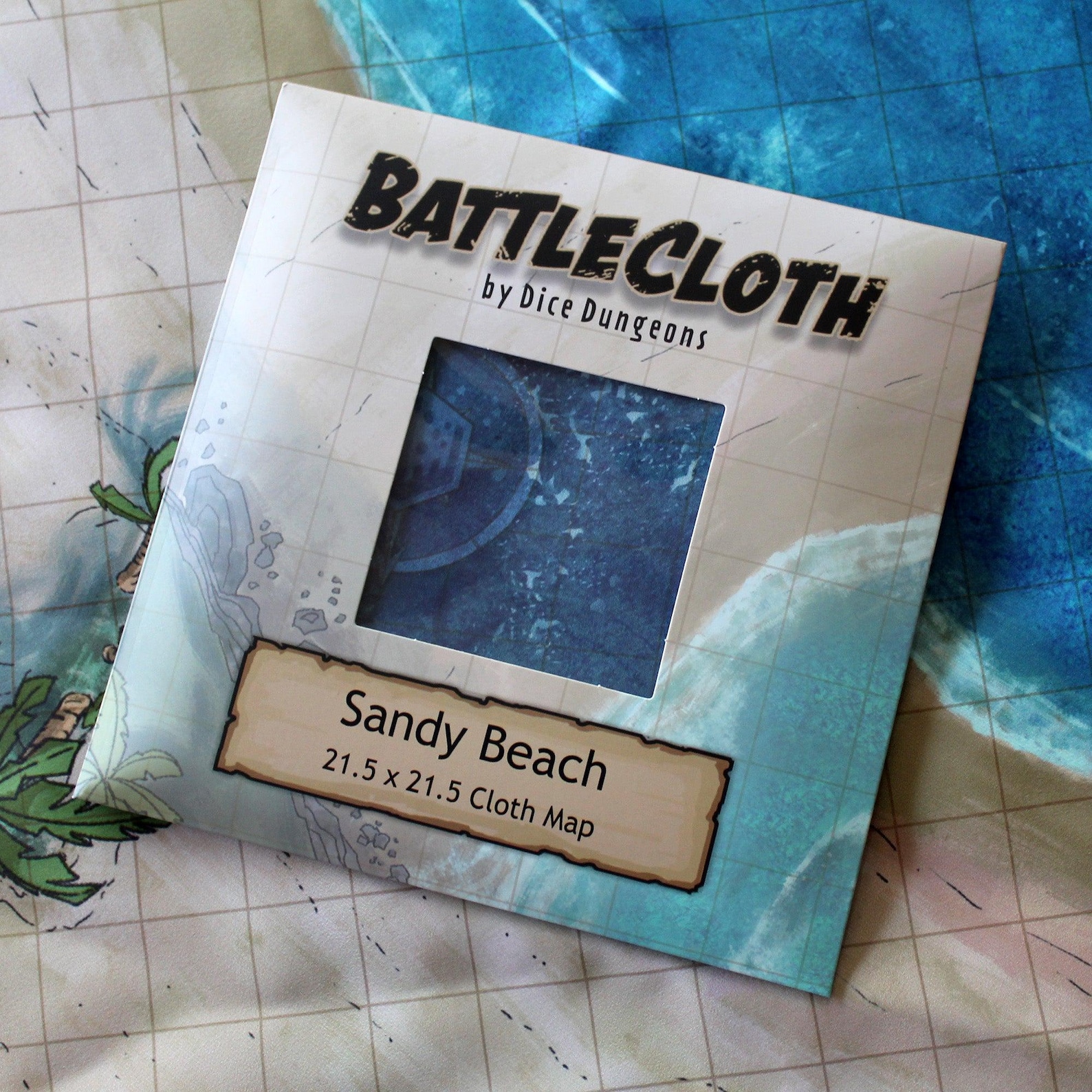 Sandy Beach Cloth Battle Map - 21.5″ × 21.5″ With 1″ Grid - Coastal RPG ...