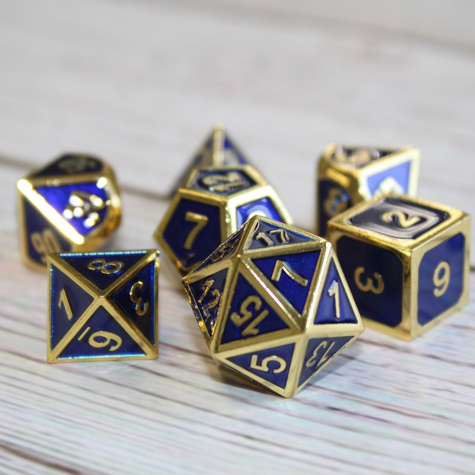 Metal Imperial Blue Gold Dice Set with Display Box | Etsy