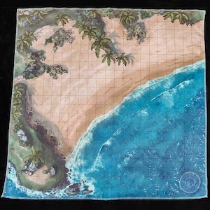 Sandy Beach Cloth Battle Map - 21.5″ × 21.5″ With 1″ Grid - Coastal RPG ...