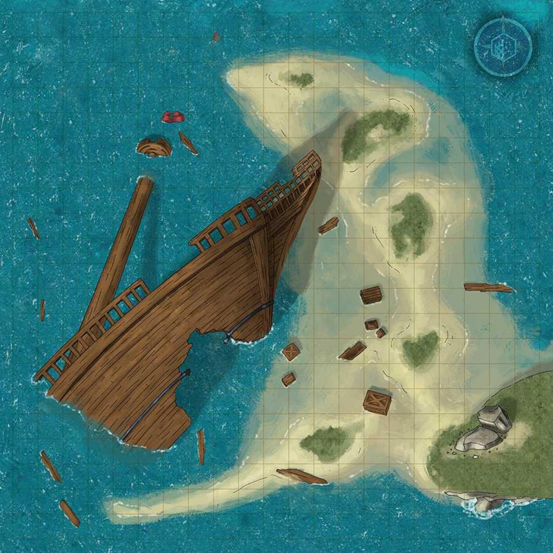 Sunken Ship Cloth Battle Map – 21.5″ × 21.5″ With 1″ Grid – Dnd ...