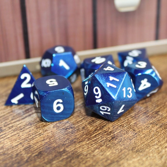 Metal Bright Blue Dice Set with Display Box Solid Metal Dice | Etsy