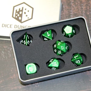 Metal Bright Green Dice Set With Display Box - Solid Metal Dice Set for ...