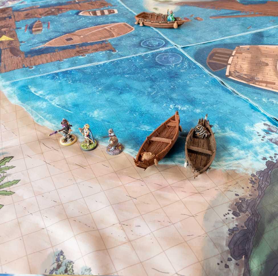 Sandy Beach Cloth Battle Map - 21.5″ × 21.5″ With 1″ Grid - Coastal RPG ...