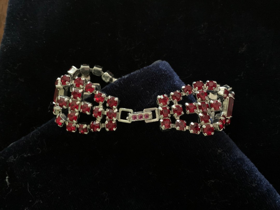 Vintage KRAMER Signed Red Ruby Rhinestone Bracelet - Etsy