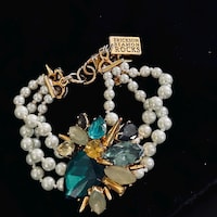 Sharon Rosenthal Designer Statement Beaded Necklace Teal Green Stone ...