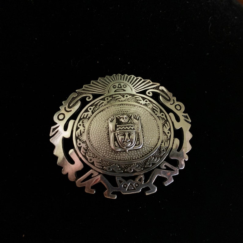 Vintage Peruvian Silver Oval Brooch Pin - Etsy
