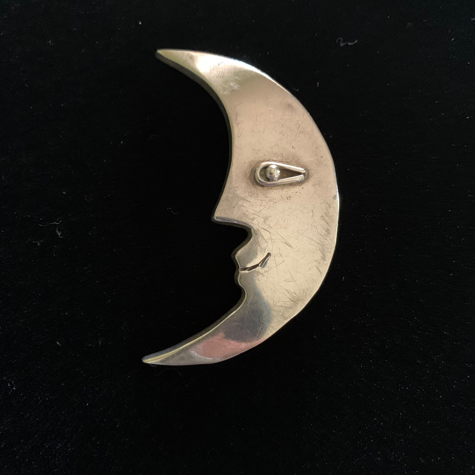 Grinning Crescent Moon Pin Brooch - Etsy