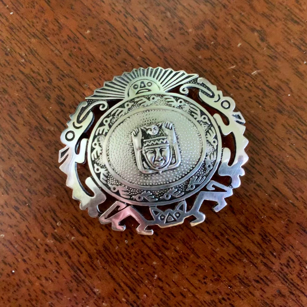Vintage Peruvian Silver Oval Brooch Pin - Etsy