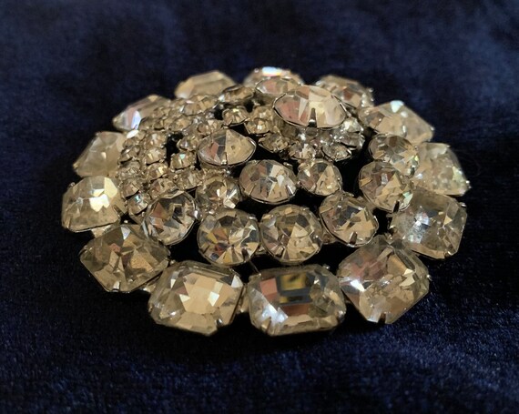Vintage Icy Rhinestone Brooch 1950s Mid Century Bling - Gem