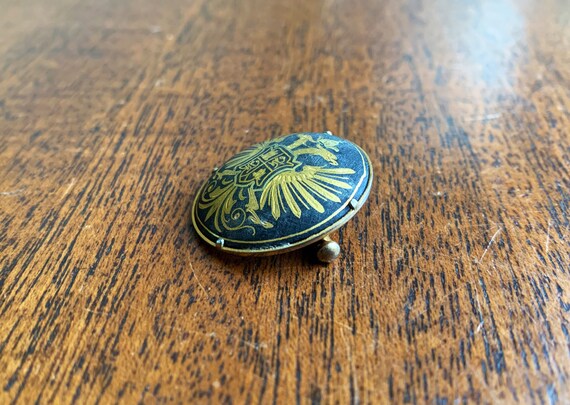 Vintage Double Headed Eagle Damascene Pin - Gem