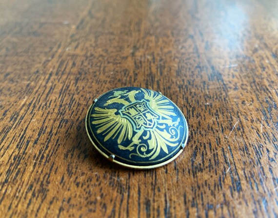 Vintage Double Headed Eagle Damascene Pin - Gem