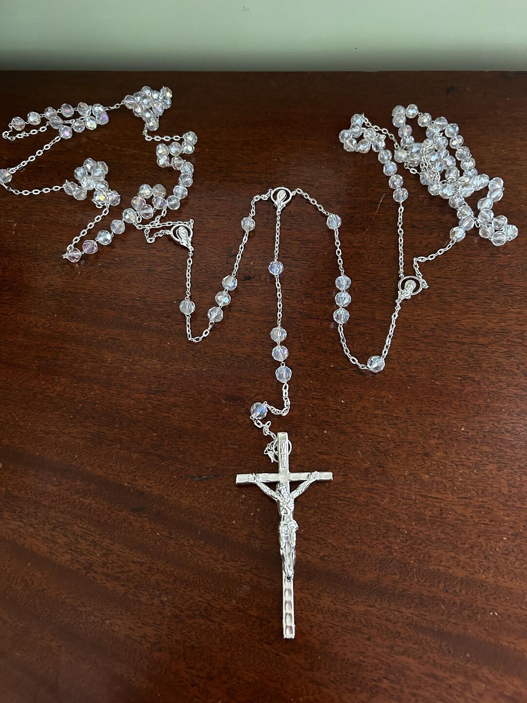 Vintage Wedding Lasso Rosary 50” Silver Tone and Swarovski Crystal Made ...