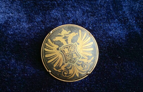 Vintage Double Headed Eagle Damascene Pin - Gem