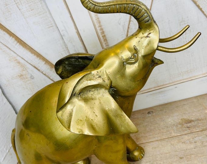 Vintage Solid Brass Elephant Figurine, Antique Large Brass Elephant ...