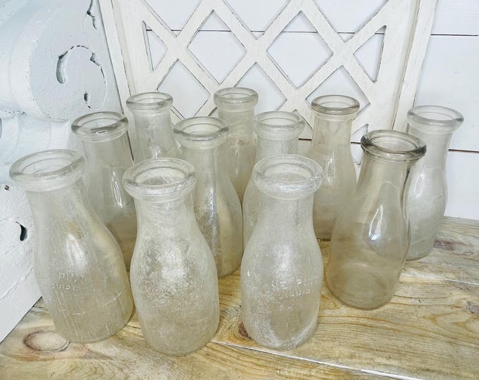 Vintage Glass Milkman Milk Bottles Set of 11 Bottles, 1950s, Rustic ...