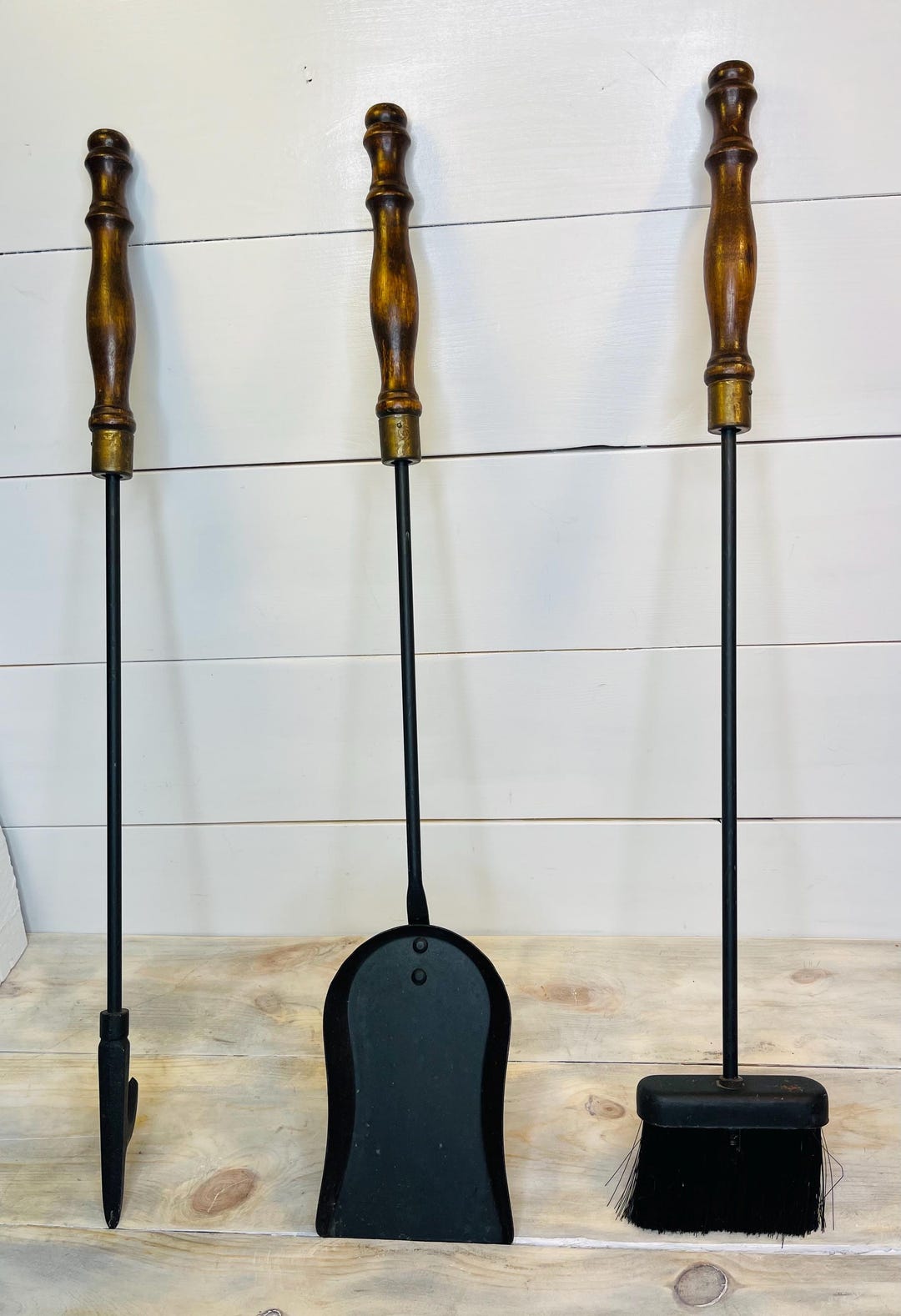 Vintage Brass Fireplace Tools, Sold Separately, Retro Fireplace Wooden ...