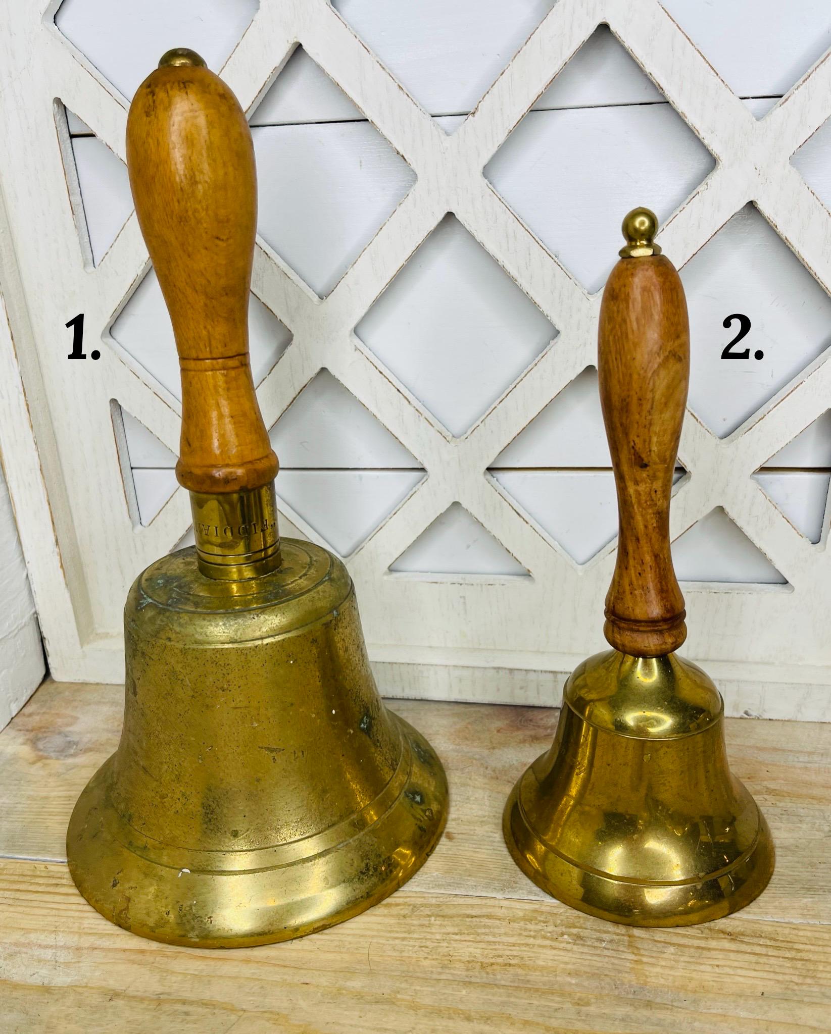 Vintage Brass School Bell With Mahogany Handle, Rusty Cow Bell, Metal ...