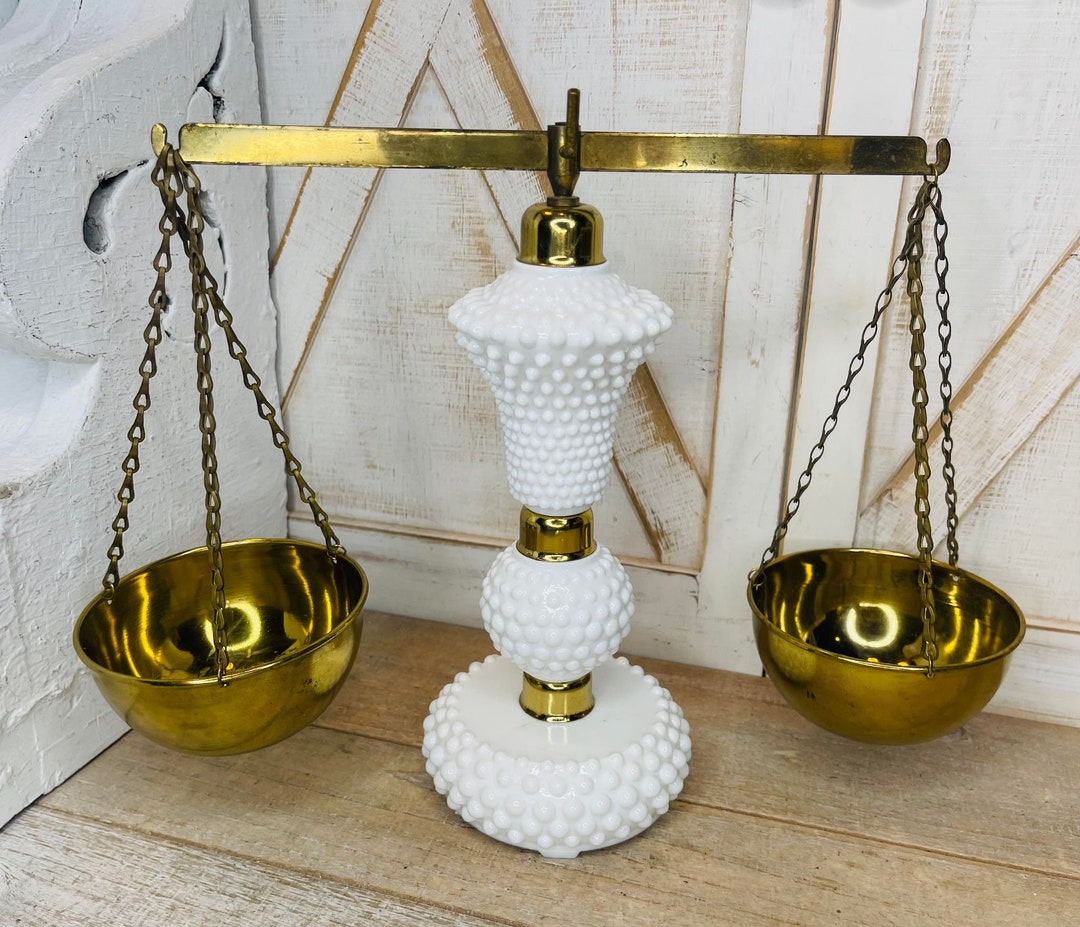 Vintage Milk Glass Double Pan Balance Science Scale, Collectable Glass ...