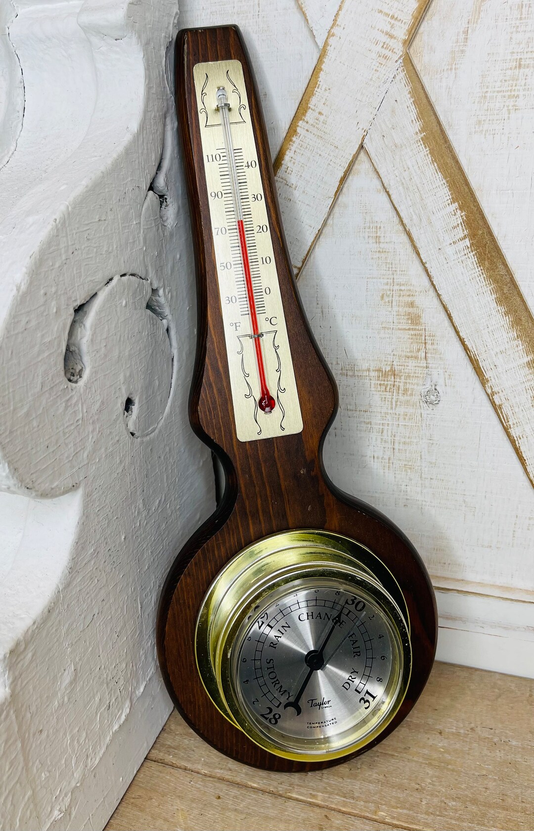 Vintage Taylor Mahogany Brass Weather Station Barometer Thermometer - Etsy