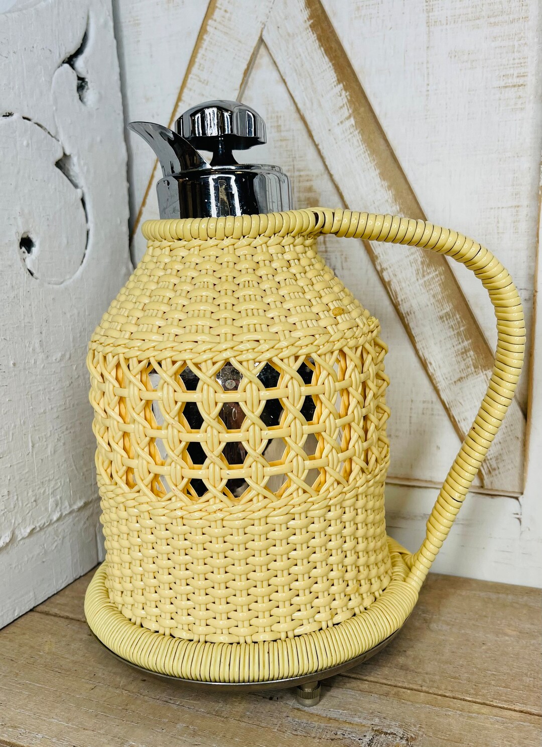 Vintage Ivory Plastic Wicker Decorative Metal Pitcher, Vintage Coffee ...