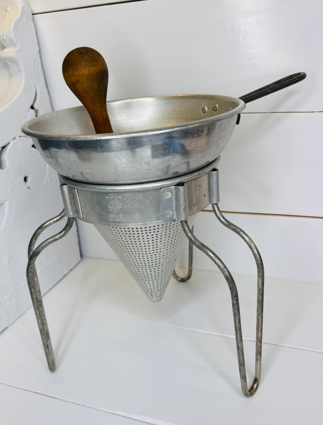 Vintage Metal Strainer With Metal Stand, Vintage Vegetable Pounder ...