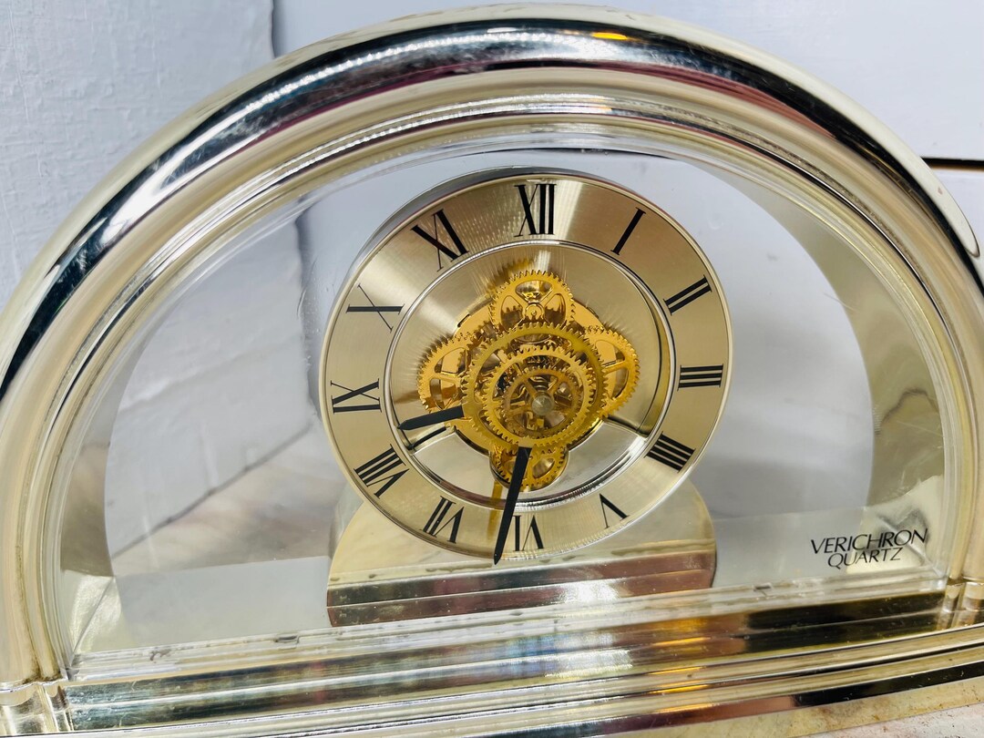 Vintage Verichron Quartz Gold Tone Tabletop Clock, Not Working, Vintage ...