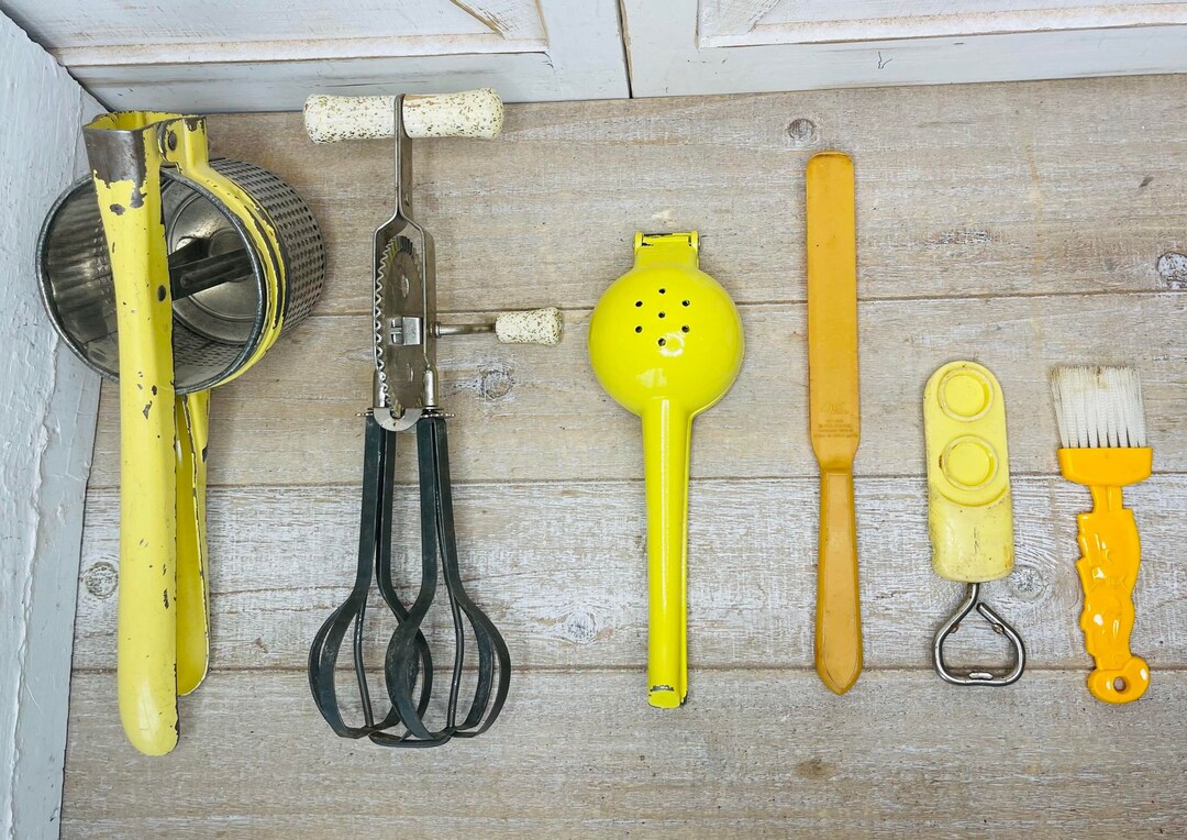 Vintage Yellow Cooking Utensils, Sold Separately, Primitive Cooking ...