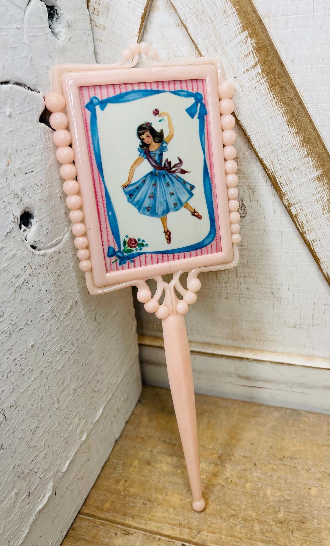 Vintage Child Girl Dancing Mirror, Vintage Plastic Pink Vanity Mirror ...
