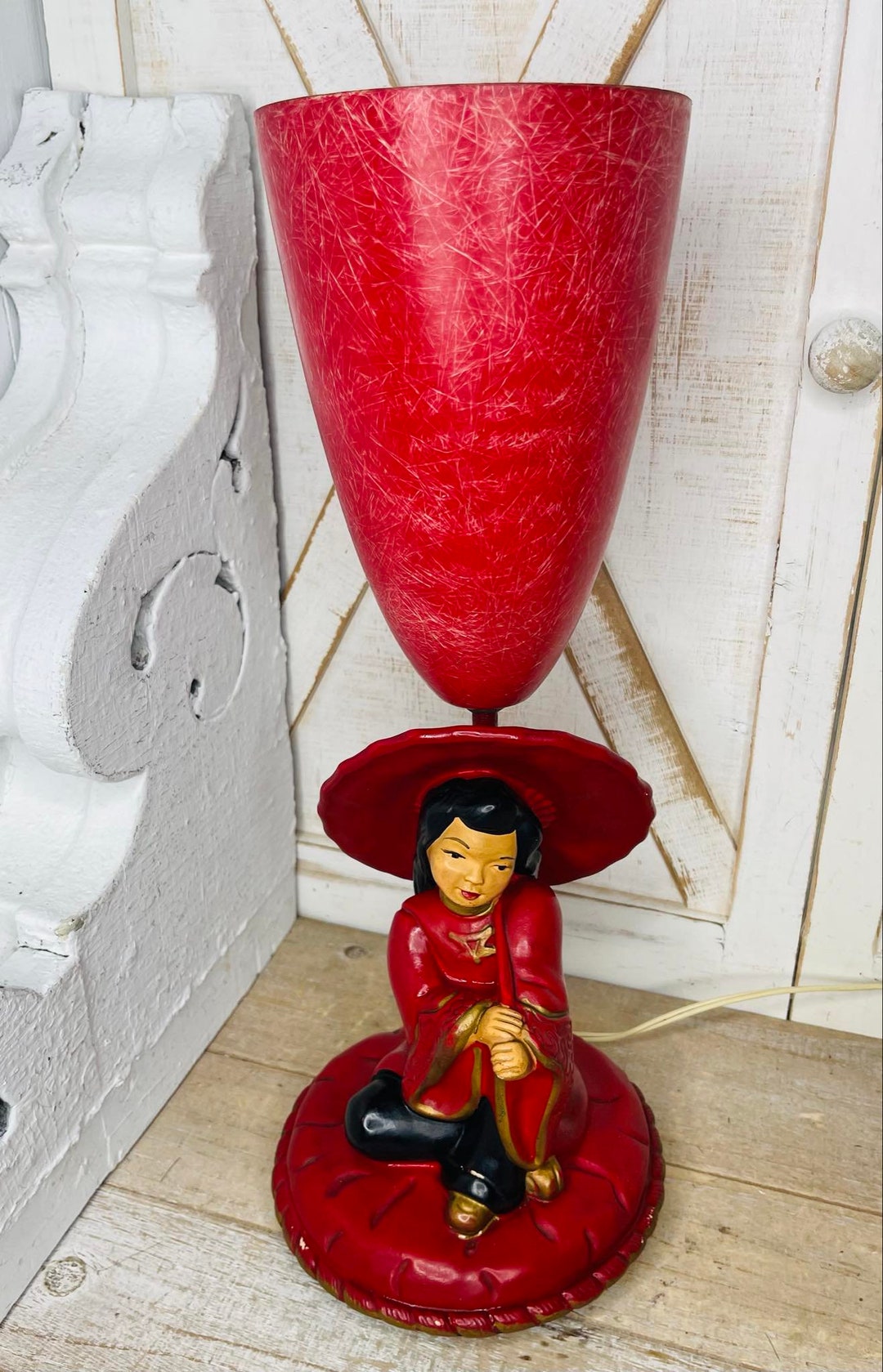 Vintage Asian Lady Marplex Lamp, Works, 1950s, Geisha Girl Chalkware ...