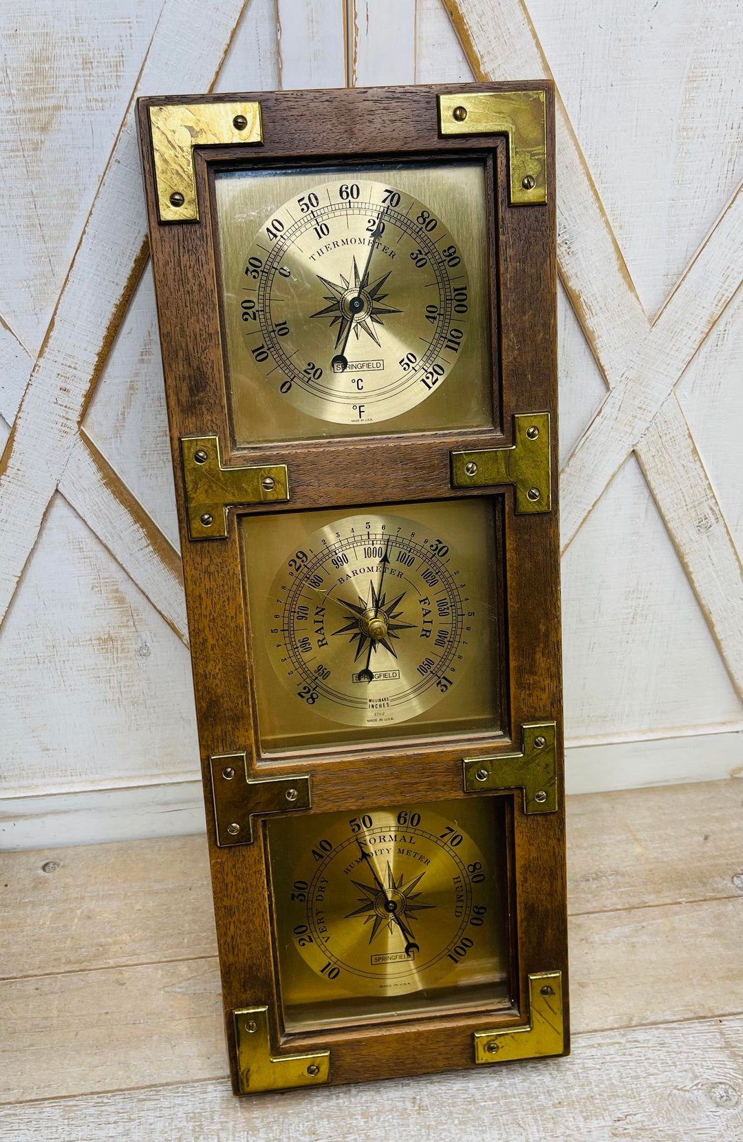 Vintage Springfield Plastic Wood Inspired Frame Weather Station ...