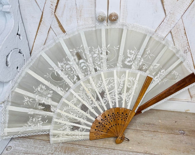 Vintage Lace Wooden Hand Fan, Sold Separately, Vintage Wooden Lace ...