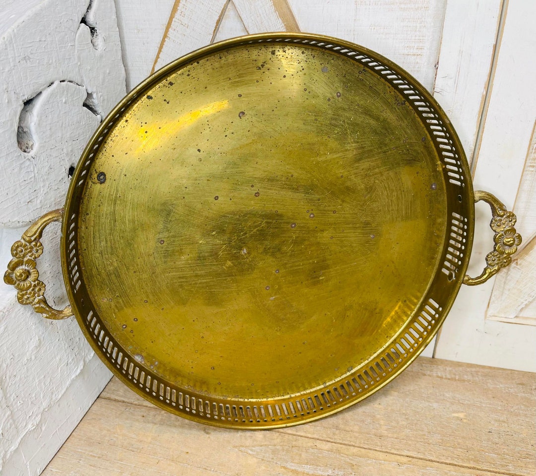 Vintage Solid Brass Serving Tray, Vintage Man Cave, Cocktail Serving ...