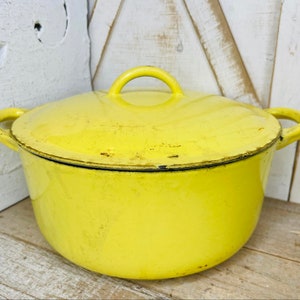 Vintage Descoware Yellow Cast Iron Pot, Vintage Yellow Kitchen ...