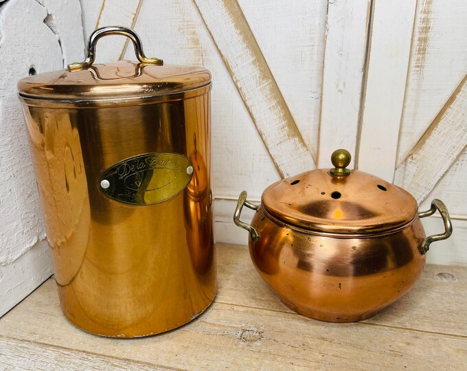 Vintage Copper Pot With Brass Handles, Hand Hammered Copper Plant Pot ...