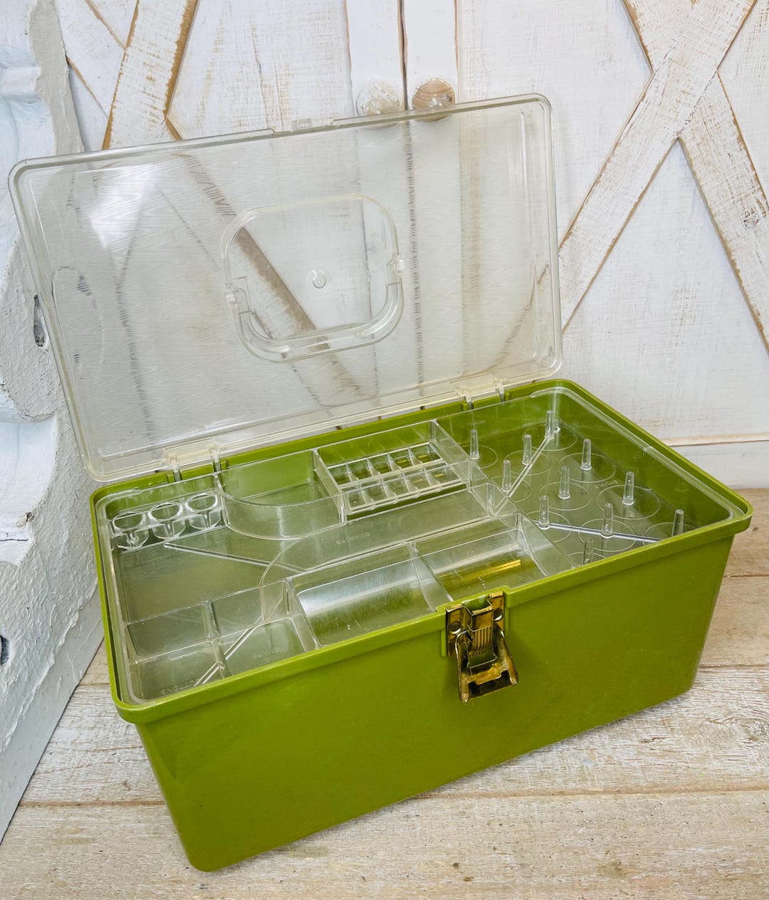 Vintage Green Plastic Sewing Basket, Sewing Gift Idea, Antique Sewing ...