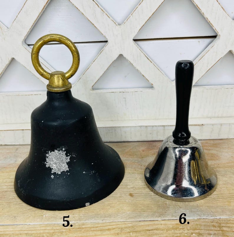 Vintage Brass School Bell With Mahogany Handle, Rusty Cow Bell, Metal ...