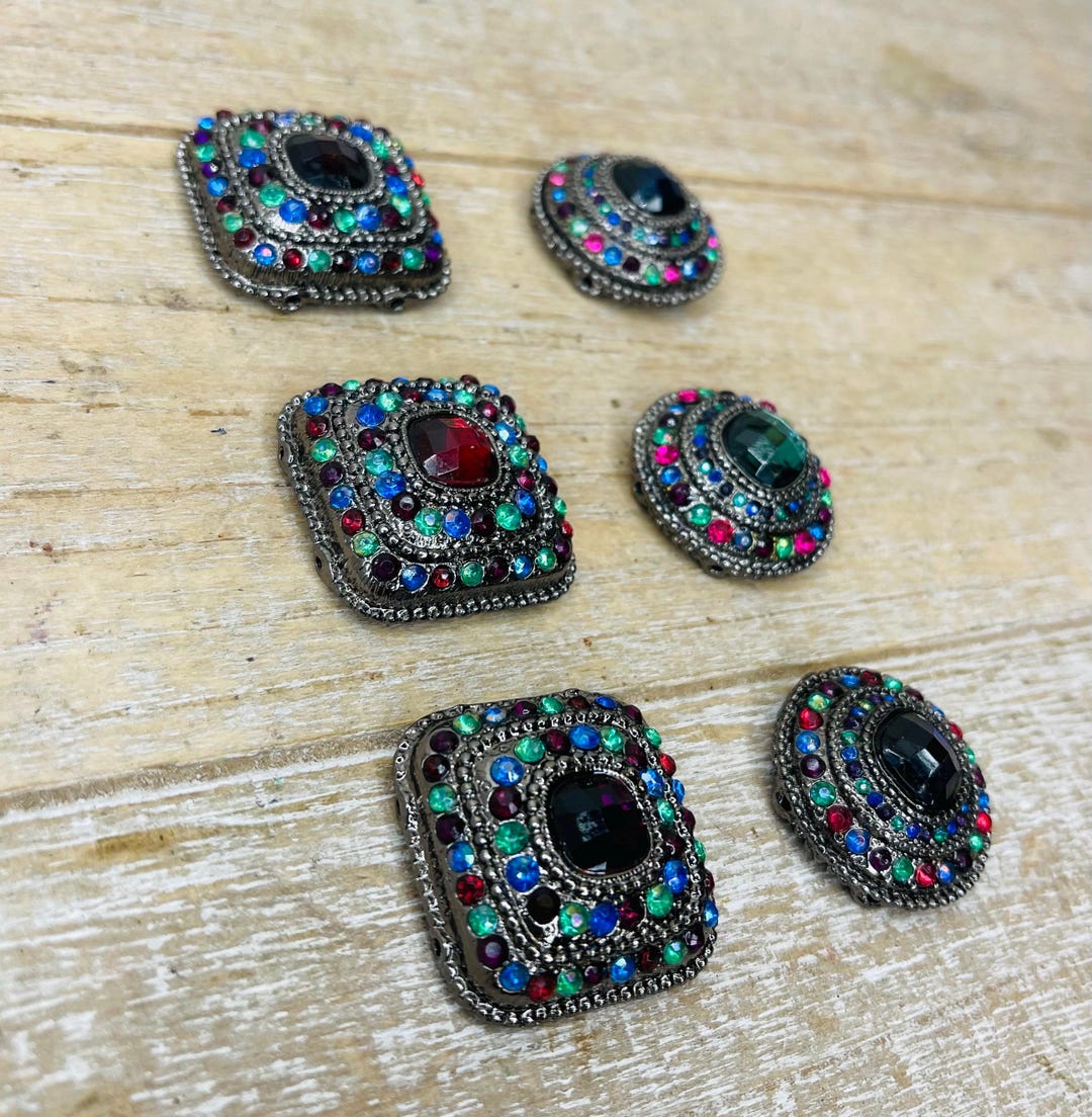6 Vintage Metal Decorative Button Covers, Vintage Metal and Rhinestones ...