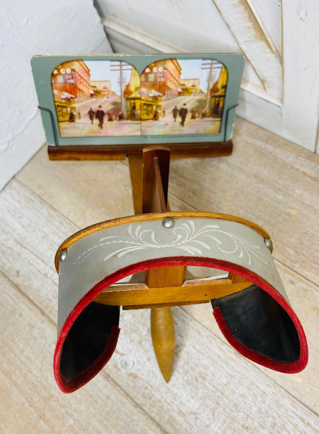 Vintage Wooden Viewer Stereoscope With 3 Cards, Vintage Viewfinder ...