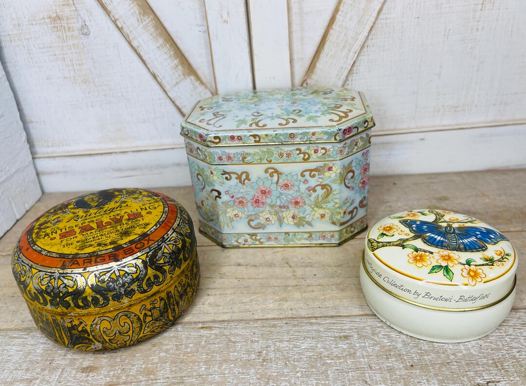 Vintage Floral Tin Can, Vintage Circular Floral Tin Can, Antique Tin ...