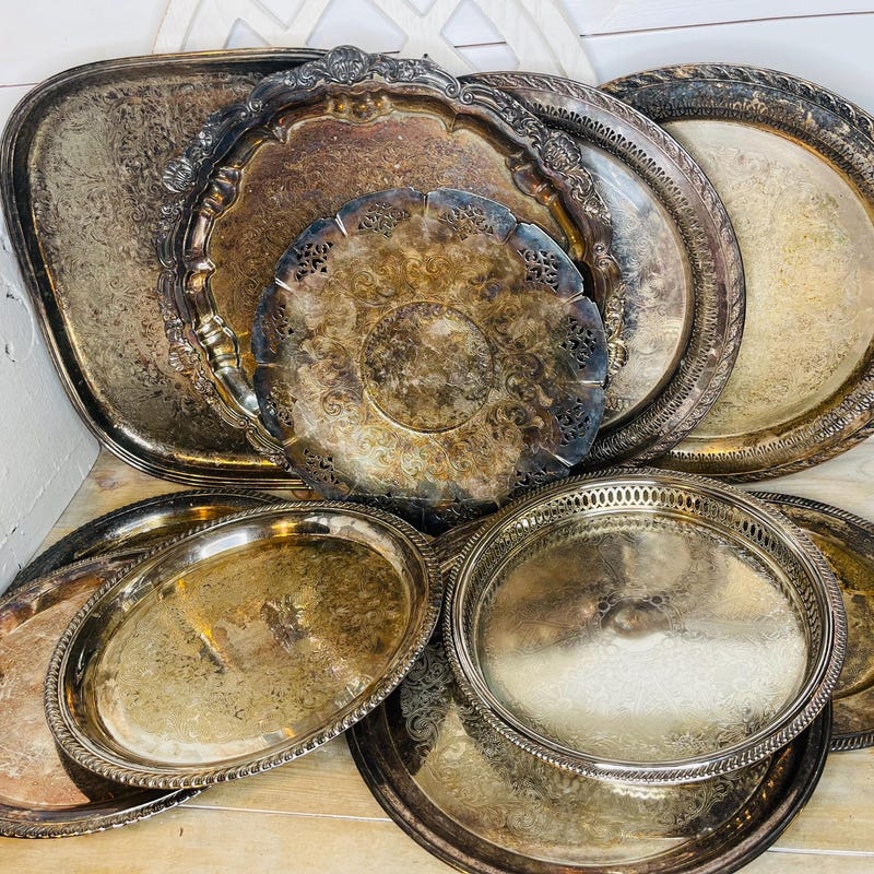 Round Silver Vintage Tray - Etsy