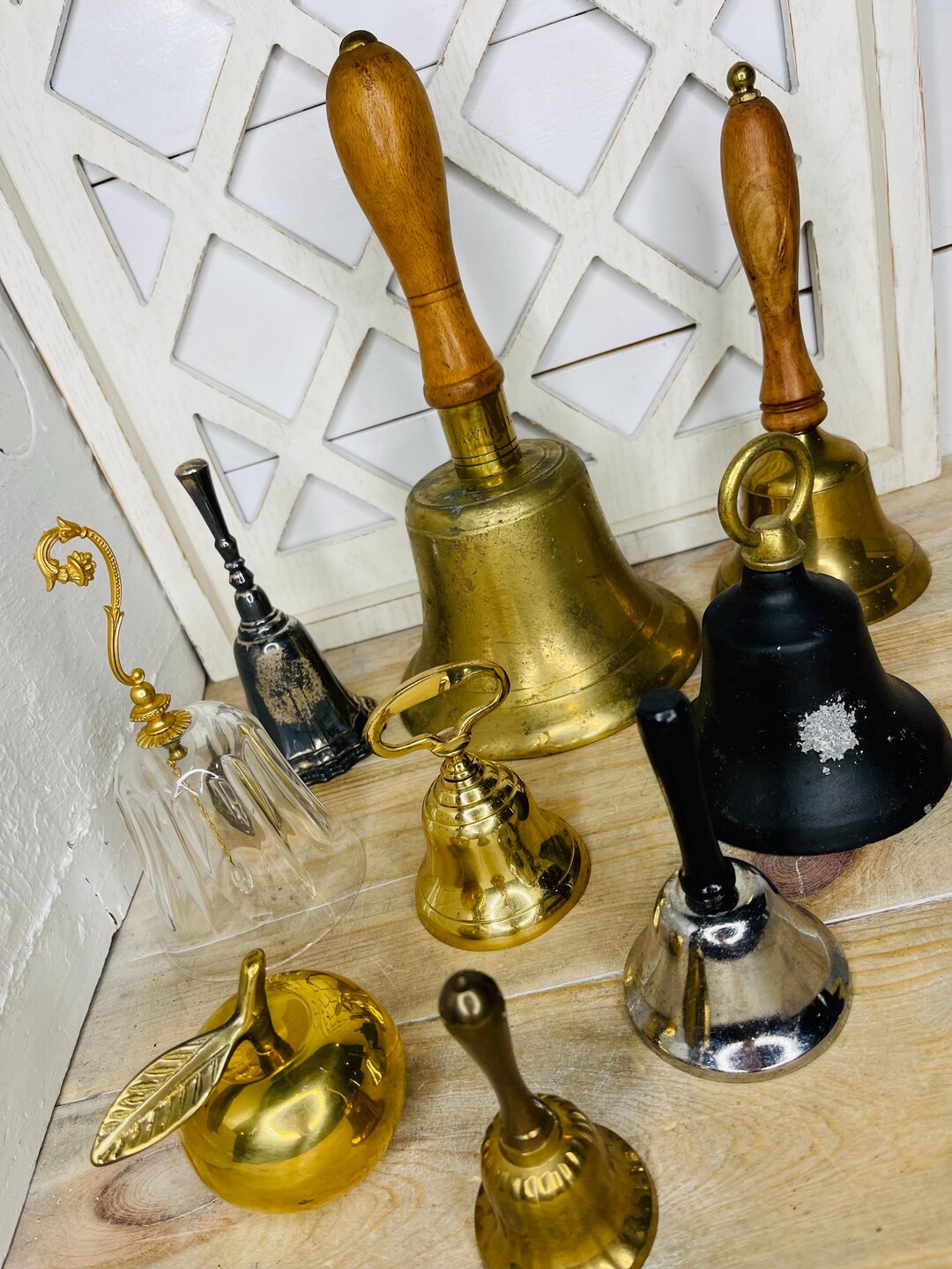 Vintage Brass School Bell With Mahogany Handle, Rusty Cow Bell, Metal ...