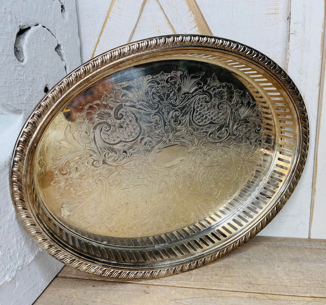 Vintage Silverplate Oval Serving Tray, Vintage Silver-plated Platter ...